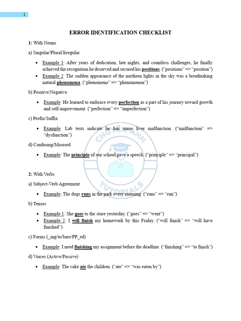 Error Identification Checklist | PDF | Linguistic Typology | Languages