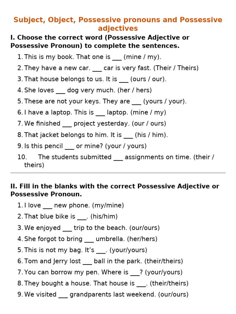 subject-object-possessive-pronouns-and-adjectives-tests_127504 | PDF ...