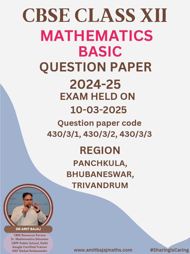 Cbse X Maths (Basic) QP 430-3-1, 430-3-2, 430-3-3 (2024-25) | PDF | Educational Stages ...