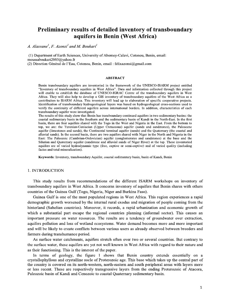 Preliminary Results of Detailed Inventory of Transboundary | PDF