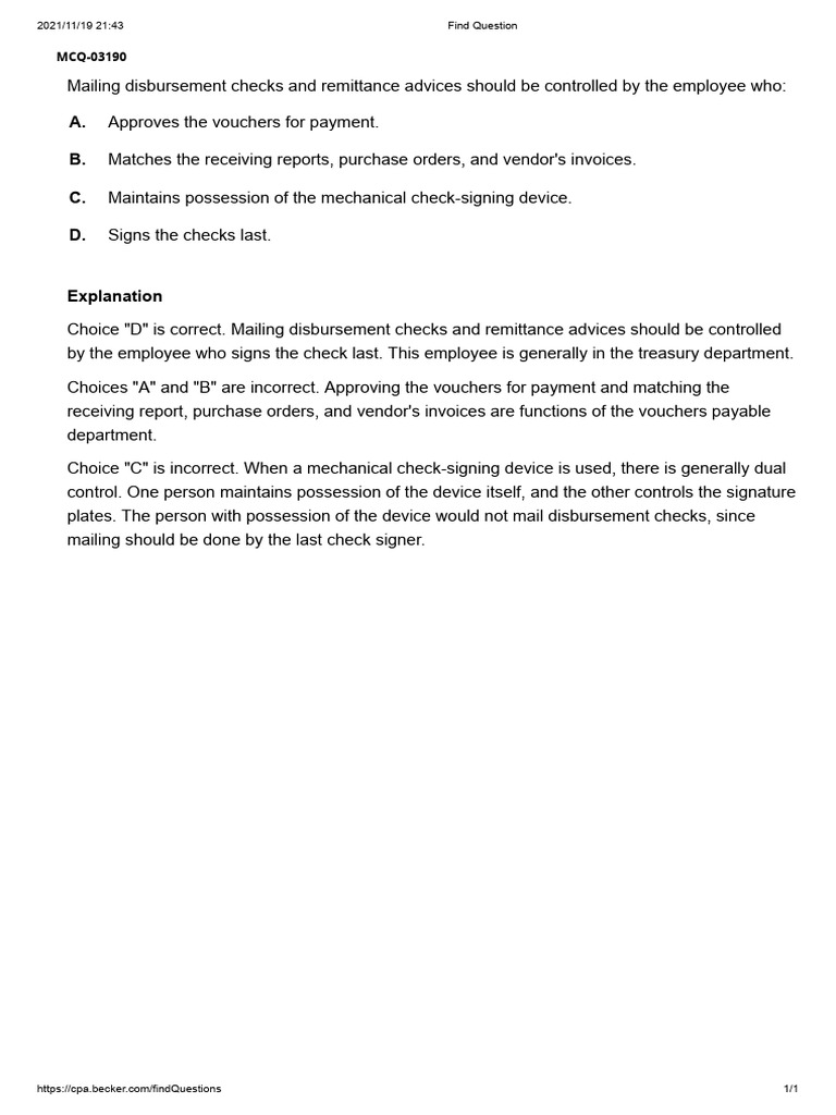 Control of Disbursement Check Mailing | PDF