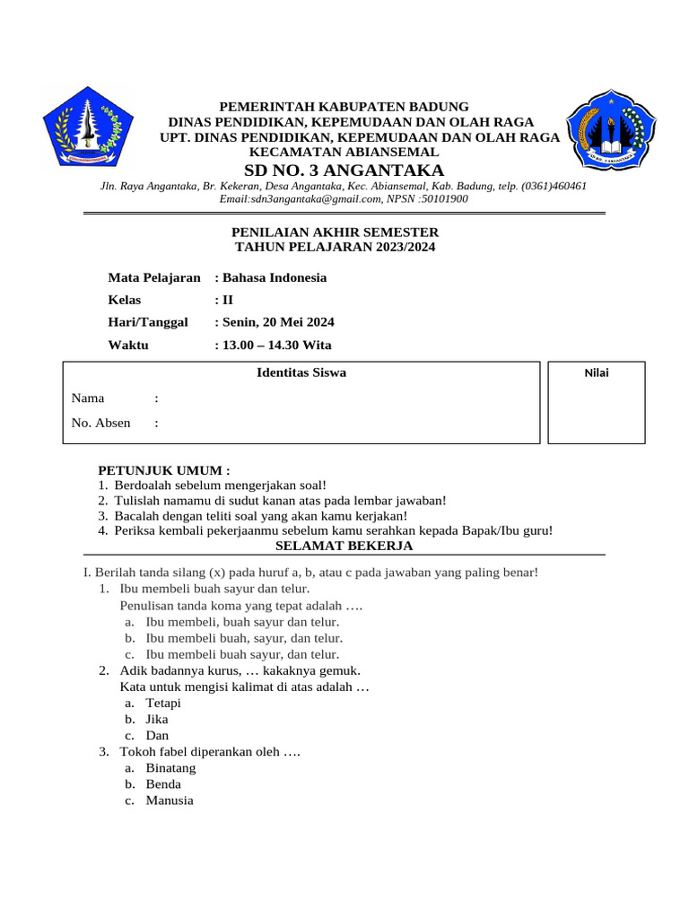 Soal Pas BHS Indonesia Fix | PDF