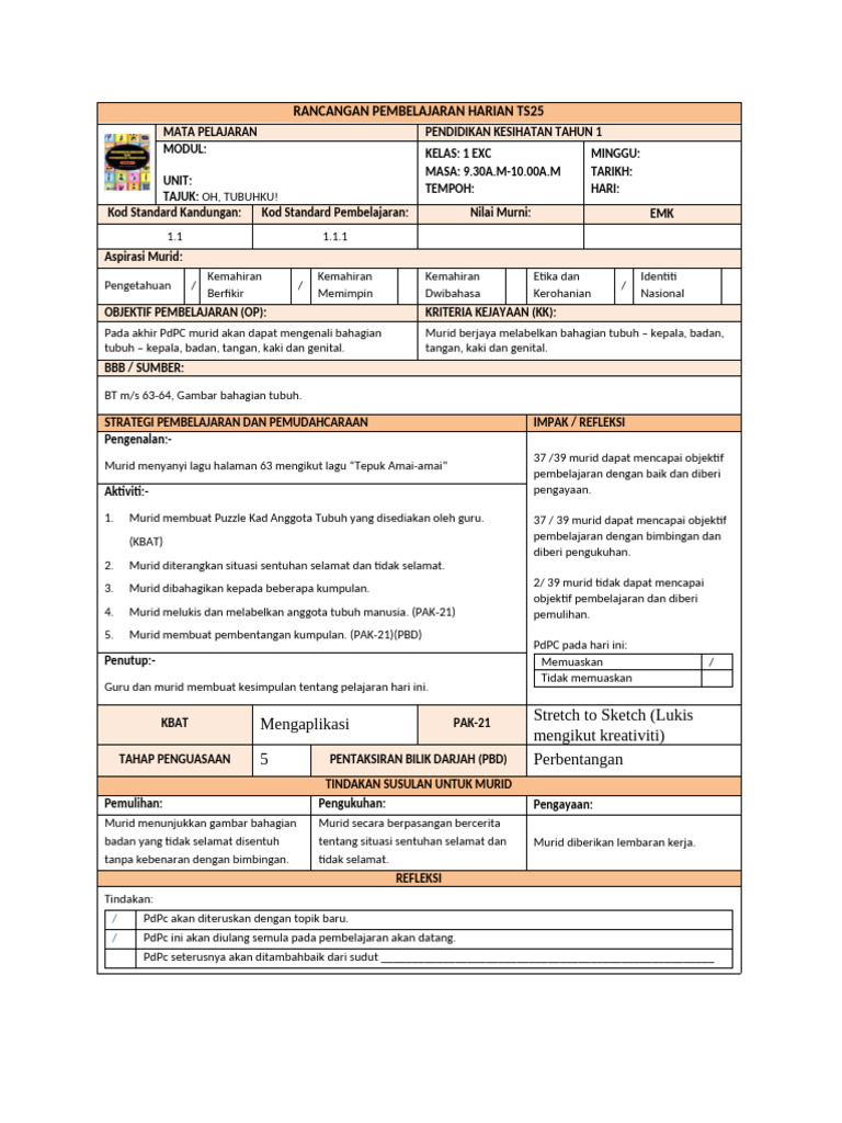 RPH Tahun 1 PK (26 Mac 2025) | PDF