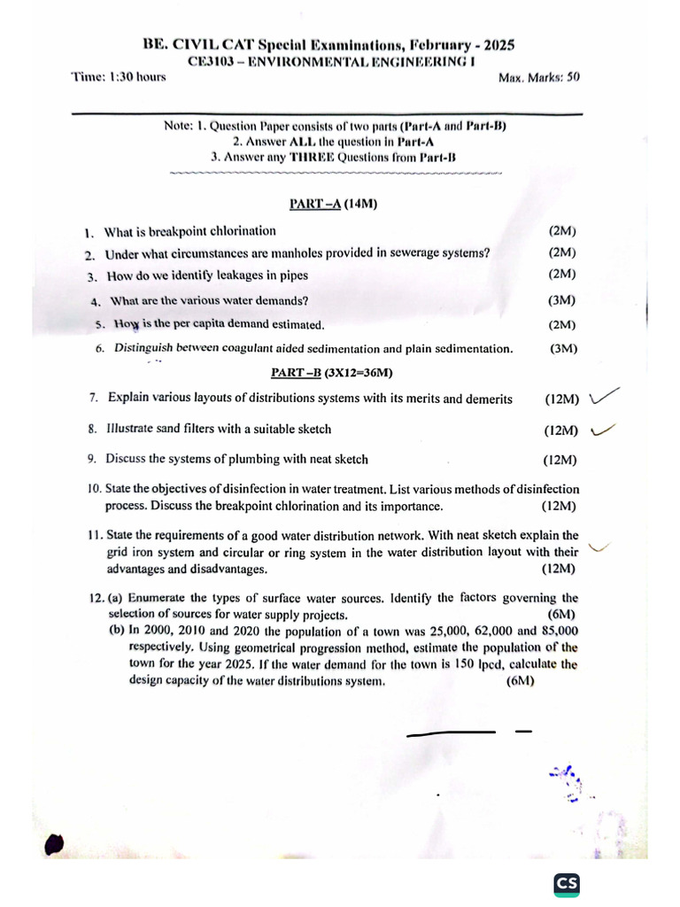 Environmental Engineering Special Exam | PDF
