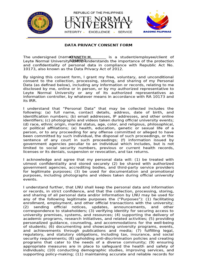Data Privacy Consent Form | PDF | Privacy | Justice
