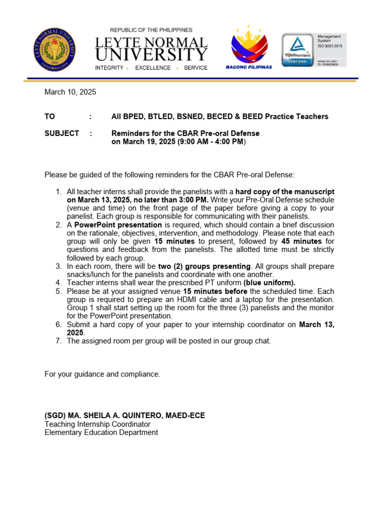 CBAR Pre Oral Reminders | PDF