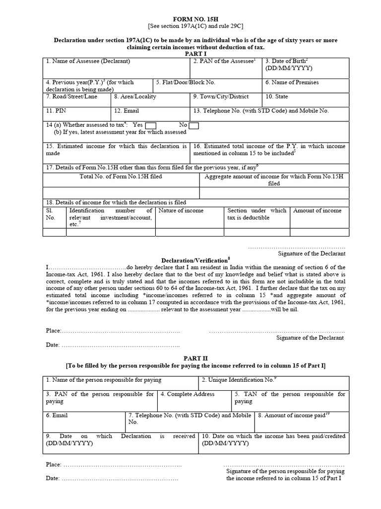 Income Tax Form 15H Declaration | PDF | Income Tax | Public Finance