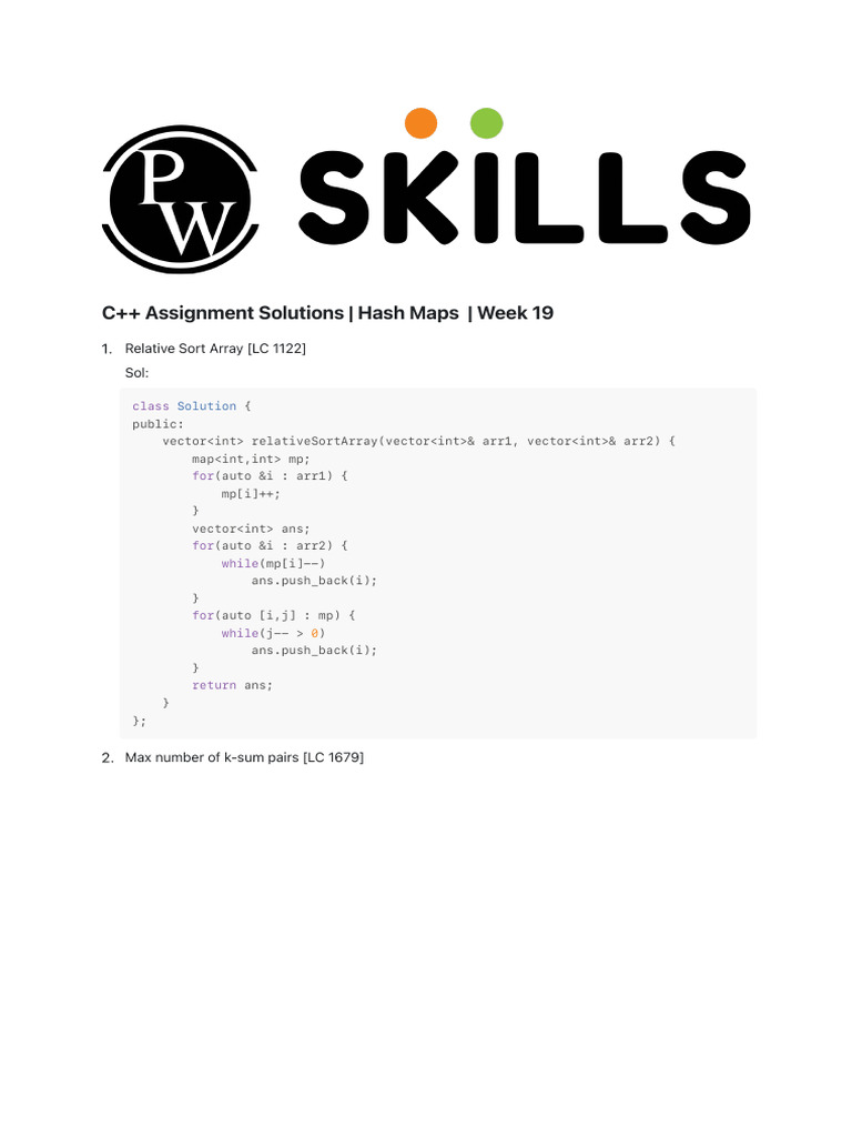 Maps and Sets Solution To Assignment 01 Written DECODE DSA With | PDF | Algorithms And Data ...