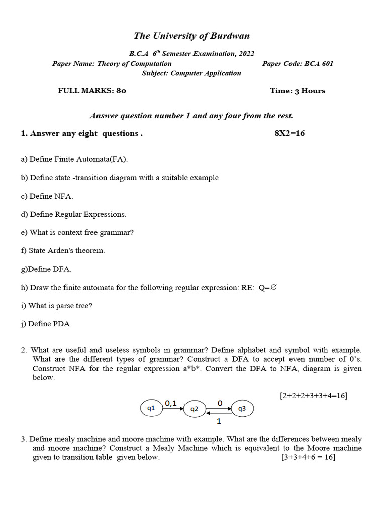 BCA 6th Sem Theory of Computation Exam 2022 | PDF | Data Compression ...