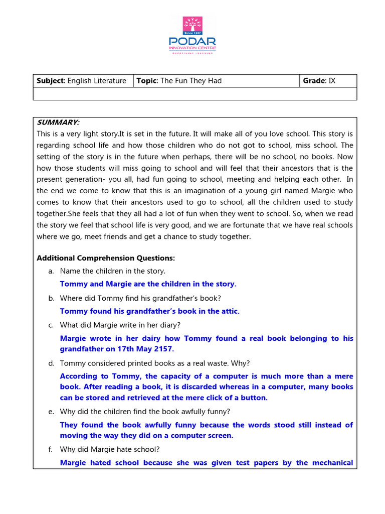Margie's Dislike for School | PDF | Books | Classroom