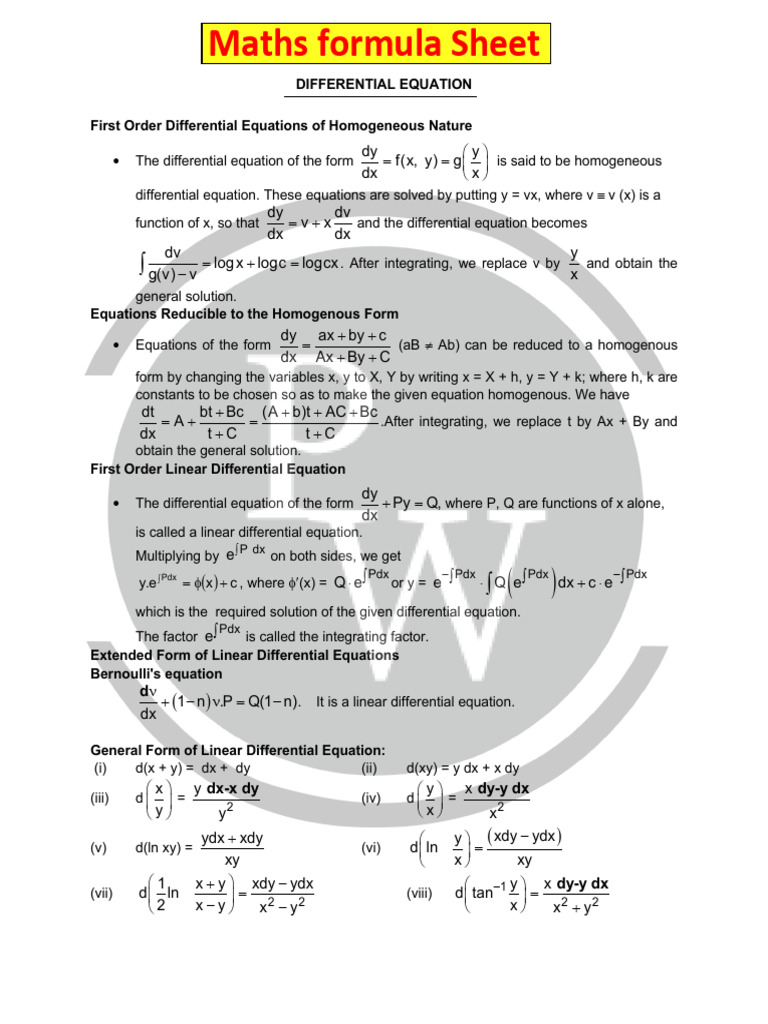 Diff Equation Formulaas | PDF | Equations | Mathematical Objects