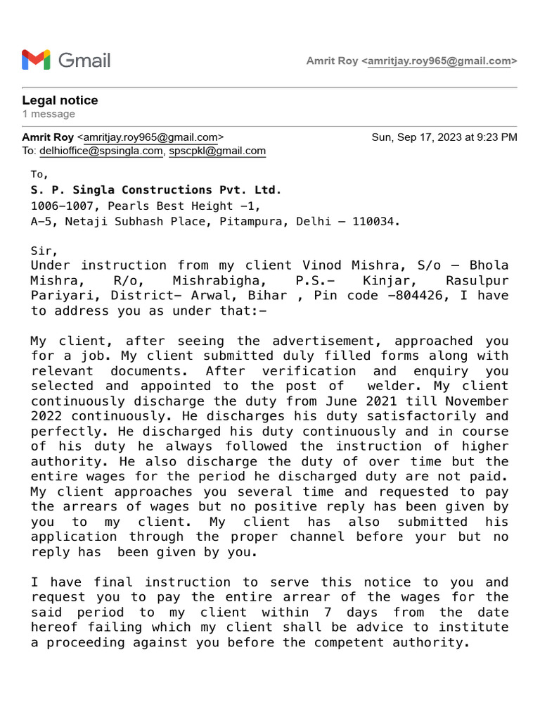 vinod legal notice | PDF