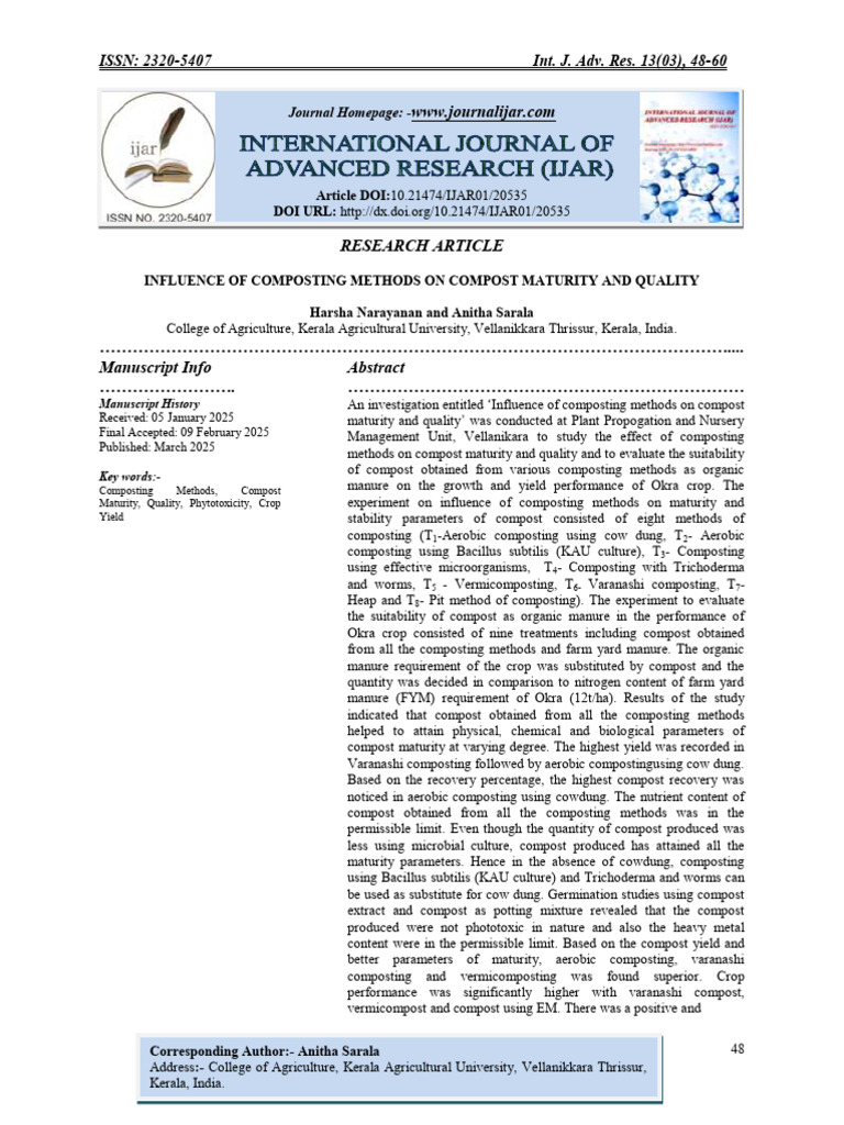 Influence of Composting Methods On Compost Maturity and Quality | PDF | Compost | Manure
