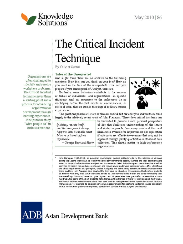 The Critical Incident Technique | PDF | Asian Development Bank | Evaluation