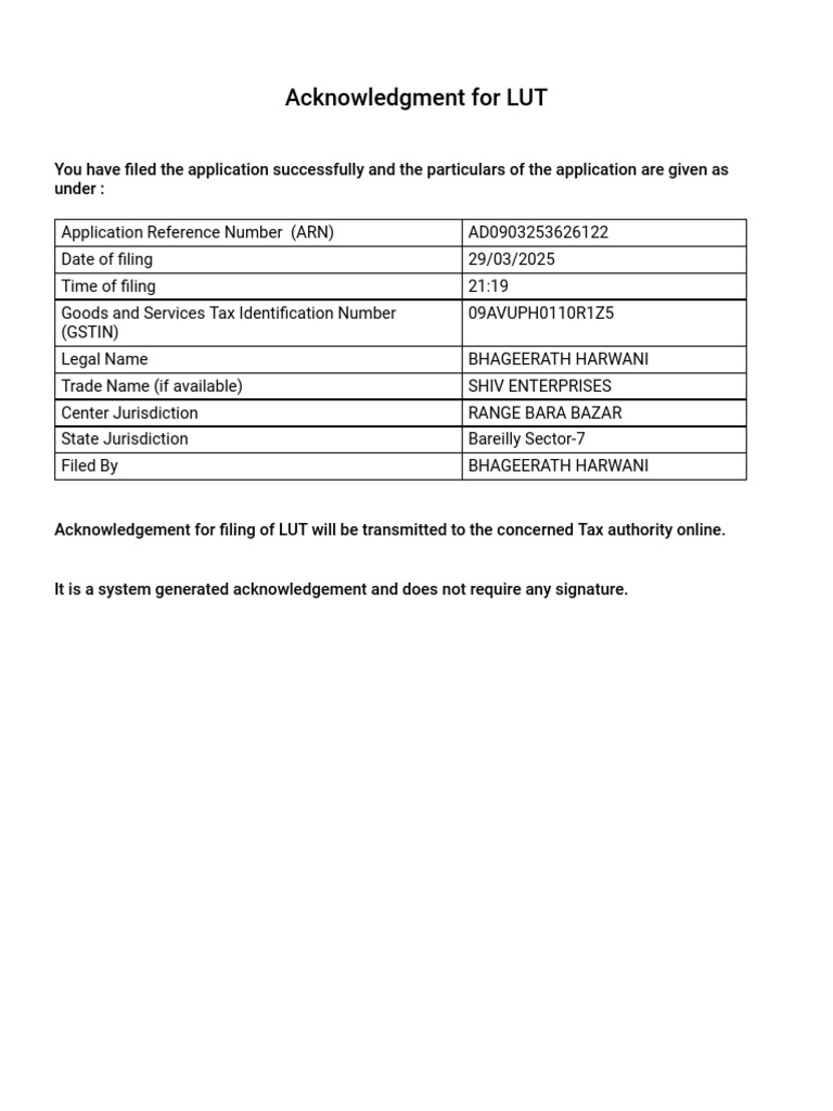 Acknowledgement Gst Rfd -11 (1) | PDF