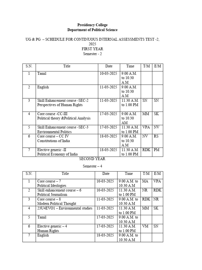 Political Science Assessment Schedule 2025 | PDF | Liberal Arts ...