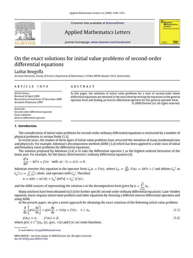 Exact Solutions for Second-Order ODEs | PDF | Equations | Differential Equations