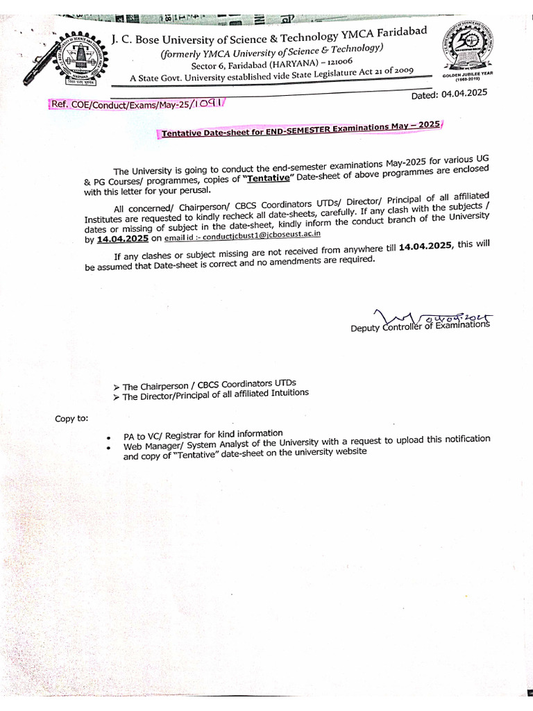 Tentative Date-Sheet For END-Semester Examination May-2025 | PDF