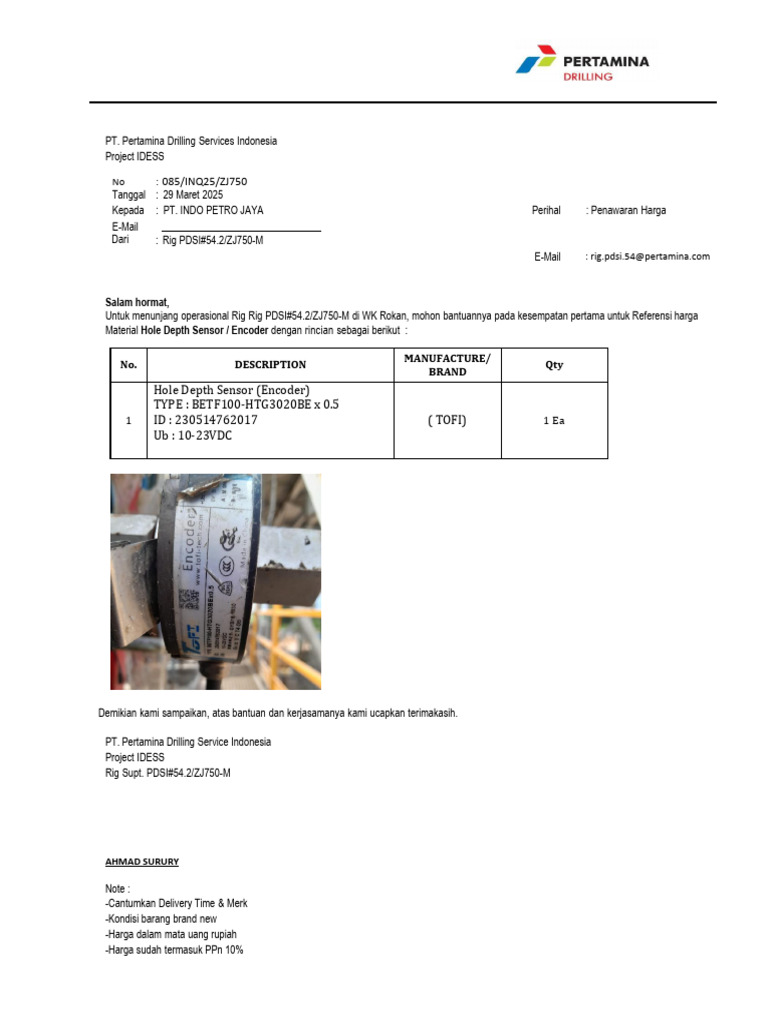 085. RFQ Hole Depth Sensor (Encoder) | PDF