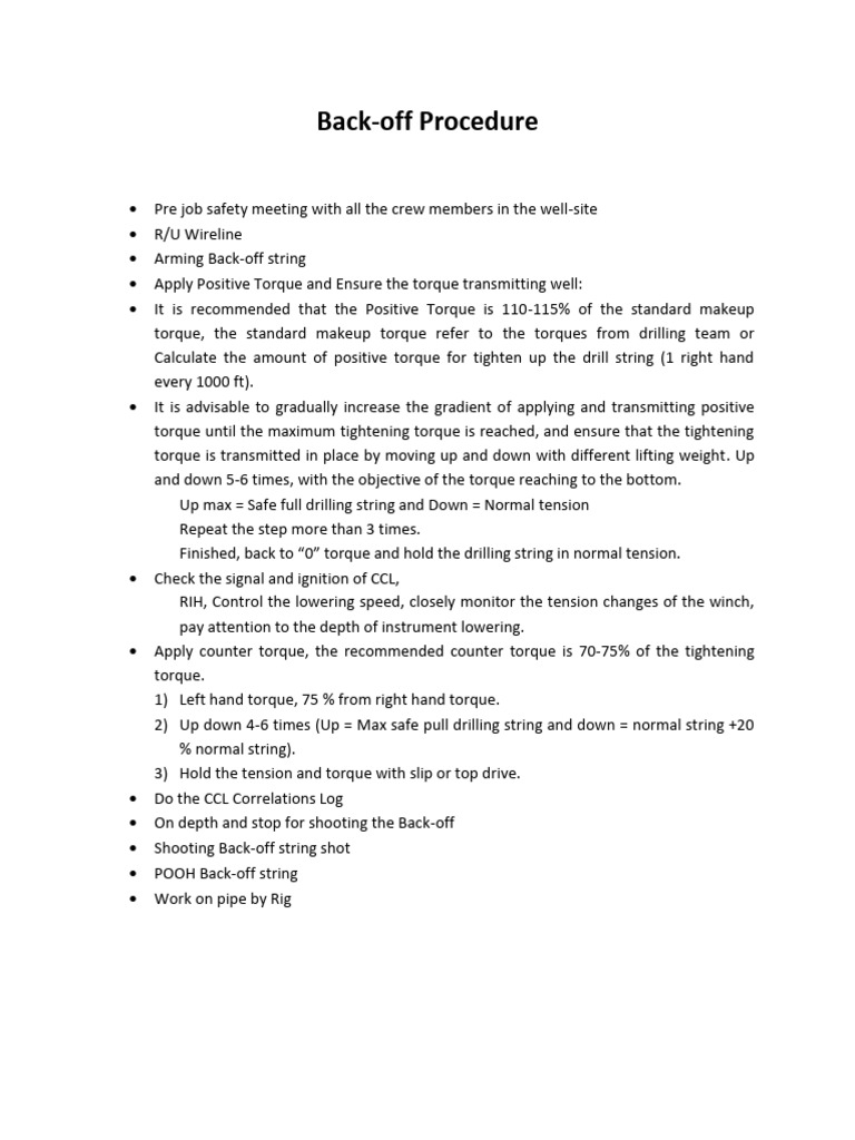 Back Off Procedure | PDF