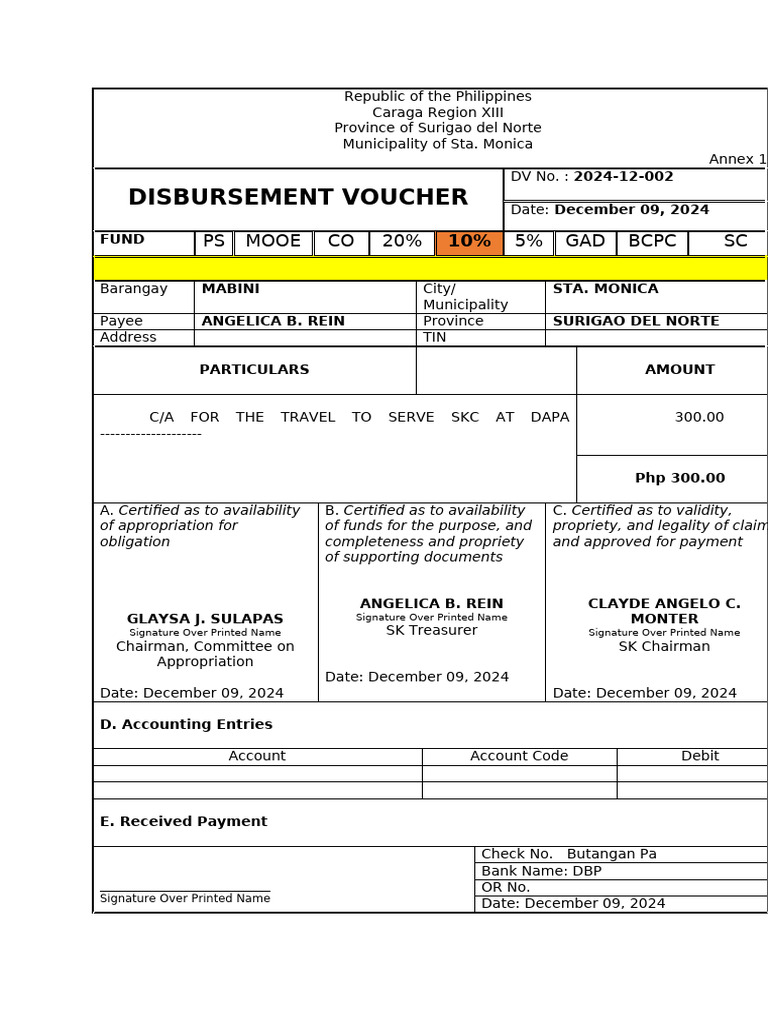 Disbursement Voucher | PDF | Payments | Personal Finance