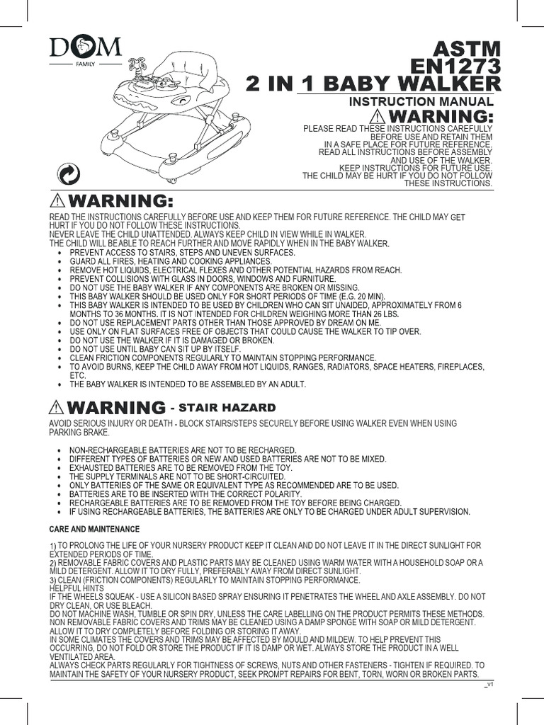 Baby Walker Instruction Manual | PDF