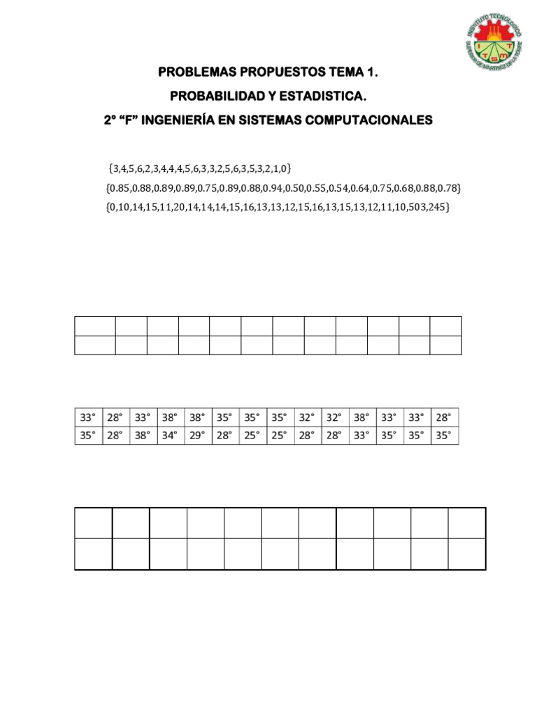 Problemario Tema 1. - PYE | PDF | Mediana | Desviación Estándar