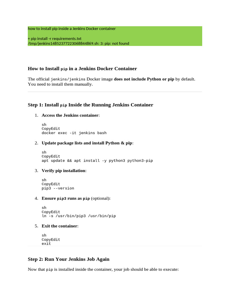 8- How to Install pip in a Jenkins Docker Container | PDF