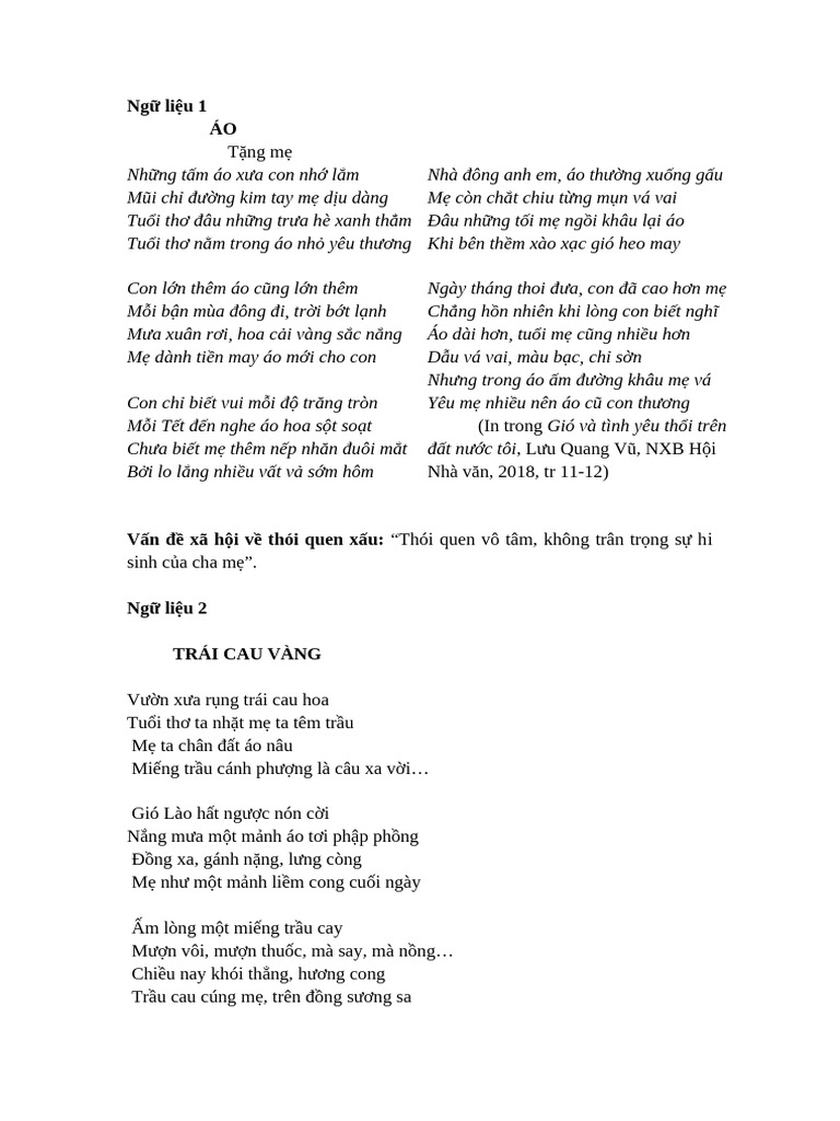 NGỮ LIỆU VĂN 10 GK2 (2) | PDF