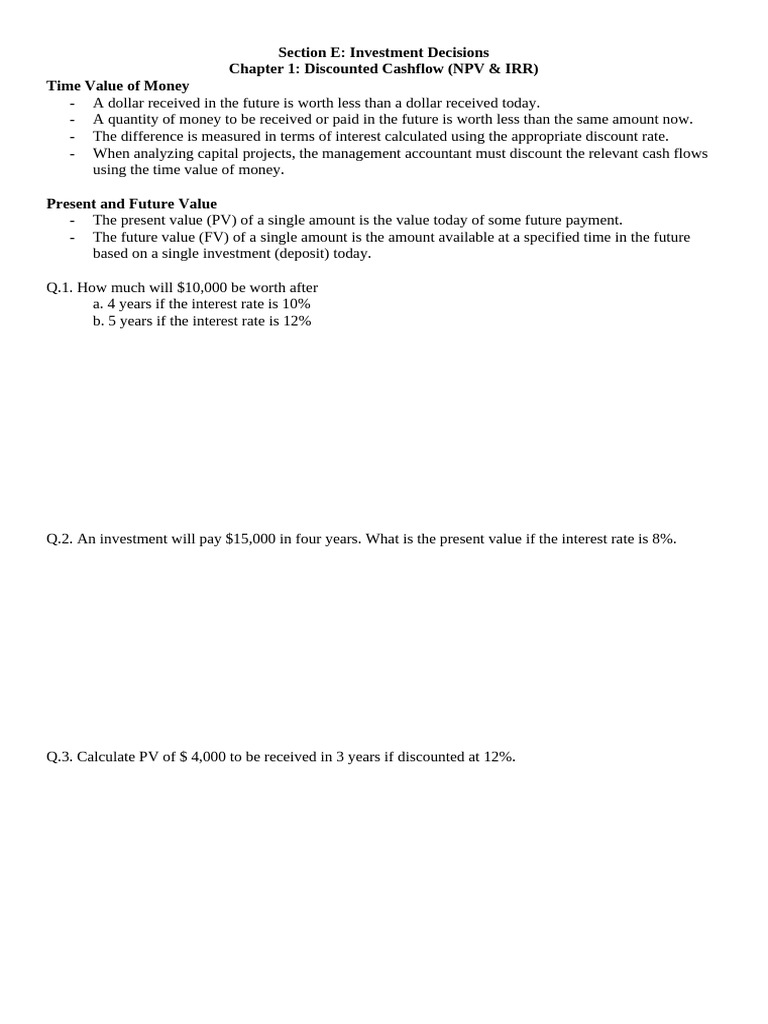 P2 - SecE - Discounted Cash Flow (NPV, IRR) | PDF | Net Present Value | Discounted Cash Flow