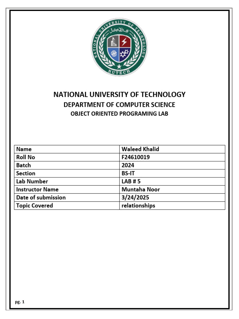 LAB # 5 REPORT Waleed Khalid [OOP] | PDF | Class (Computer Programming) | Programming