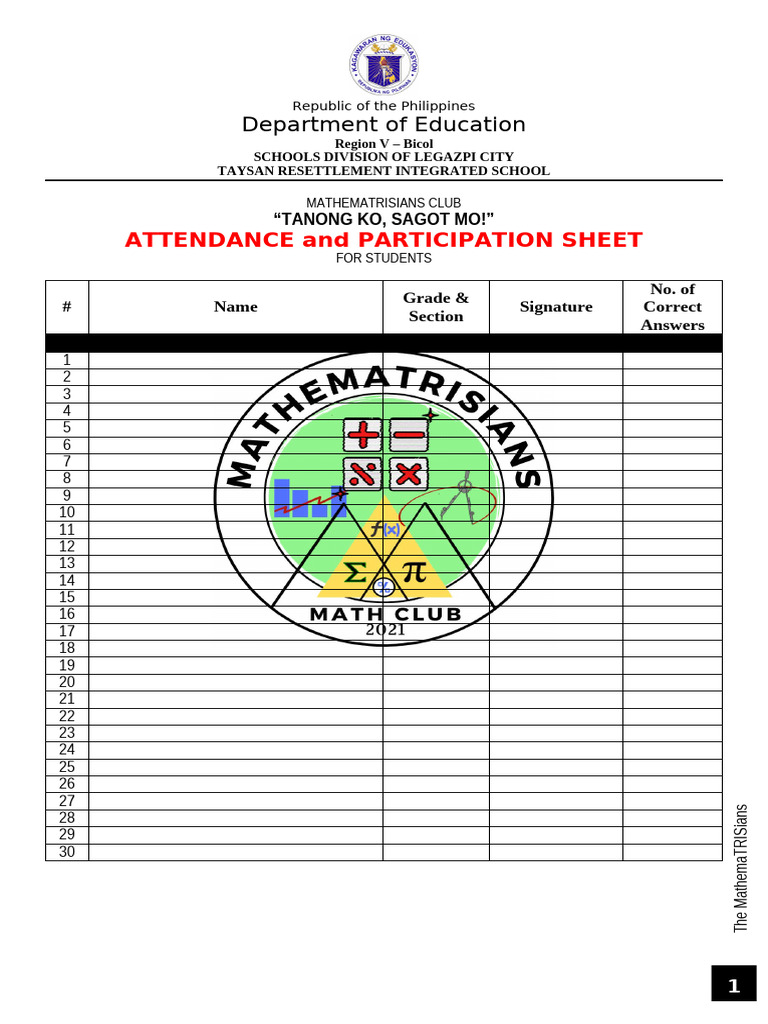 ATTENDANCE-PARTICIPATION SHEET | PDF