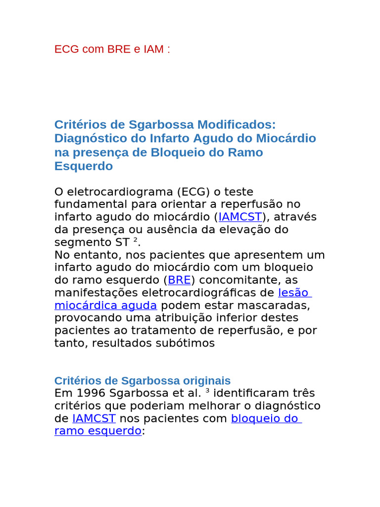 ECG com BRE e IAM | PDF | Infarto do Miocárdio | Medicina Interna