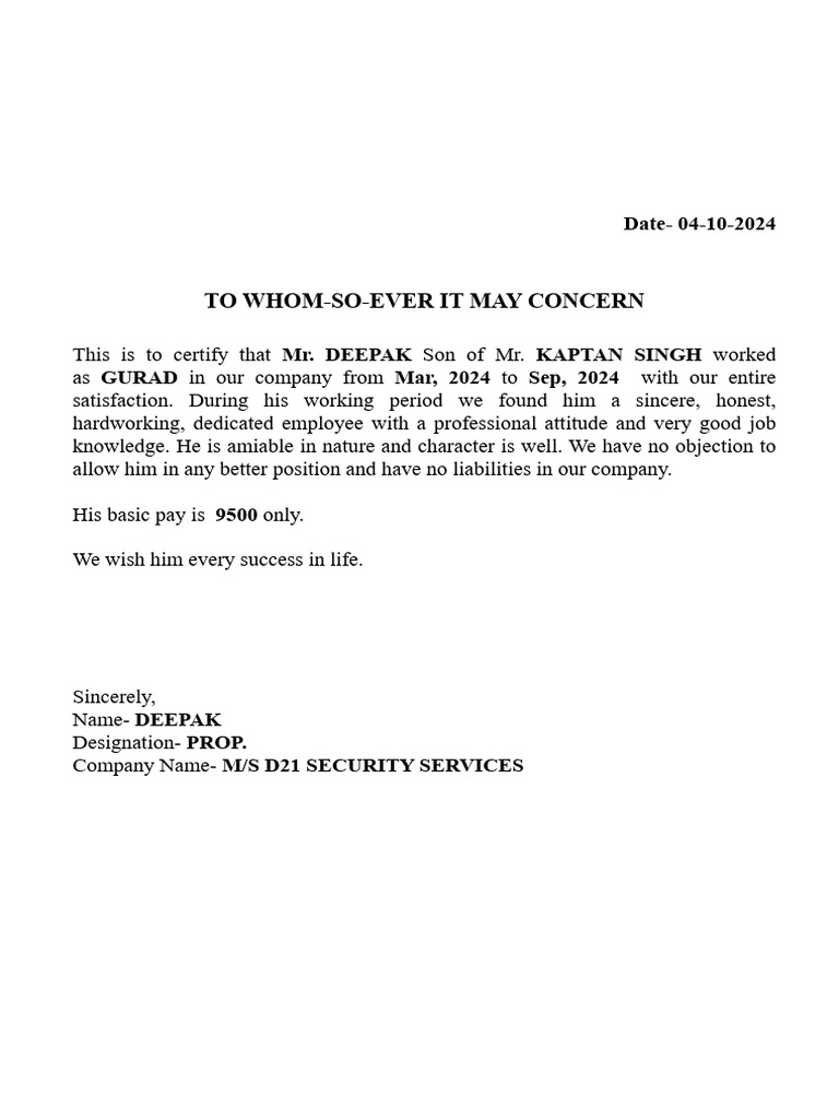 Employment Certification for Deepak | PDF