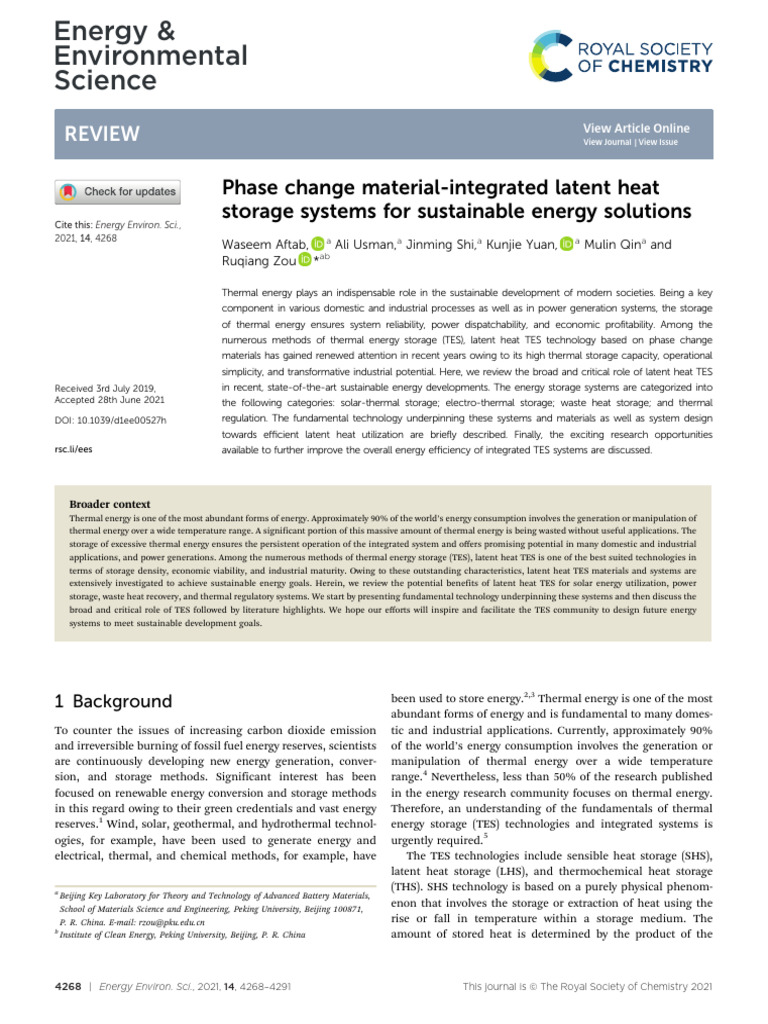 Phase Change Material-Integrated Latent Heat Storage Systems For ...