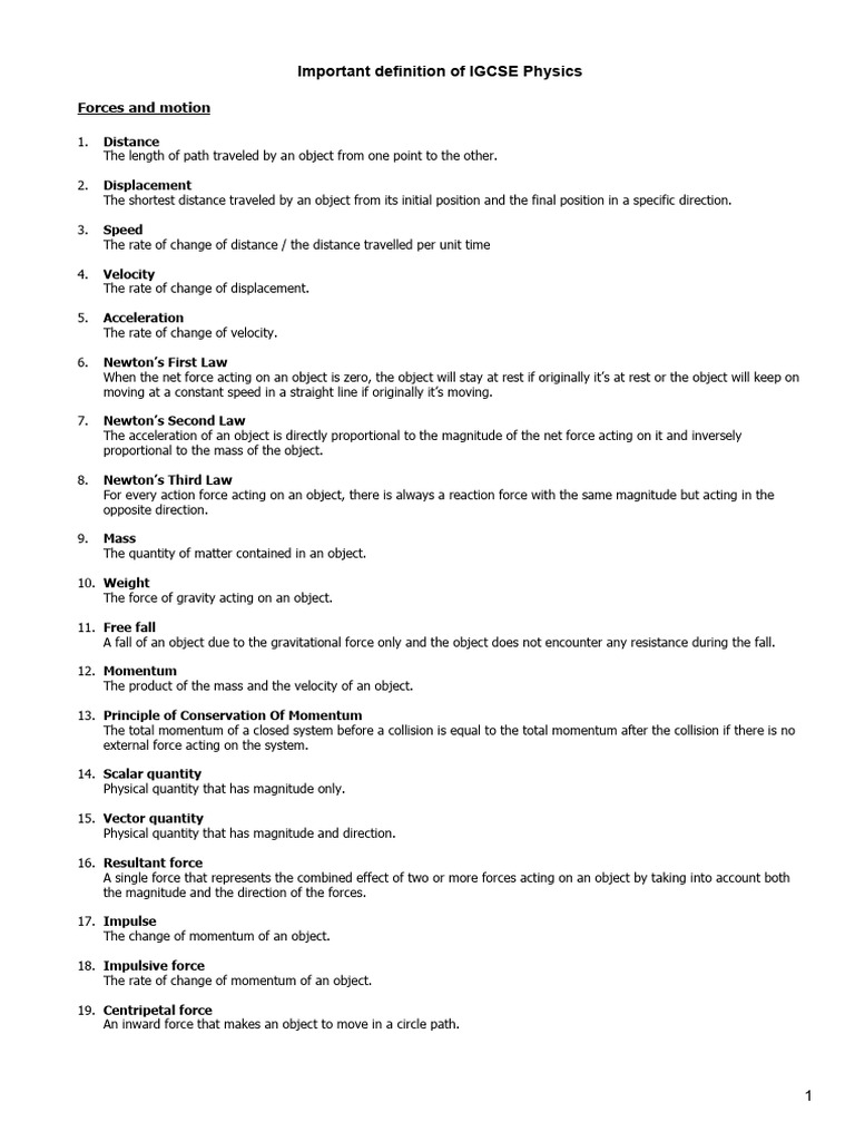 Important Definitions IGCSE Physics 2024 | PDF | Radioactive Decay | Force