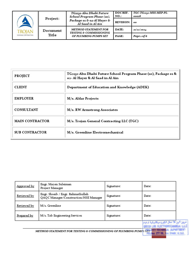 TGC-TG2132-MSS-MEP-PL-00020-T&C of Plumbing Pumps | PDF | Pump | General Contractor