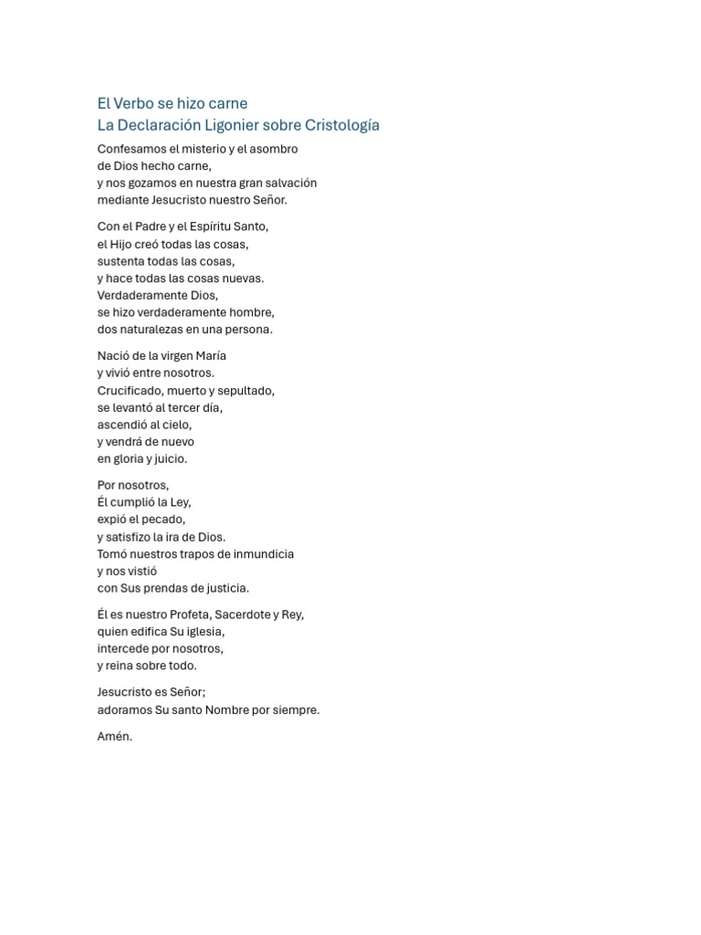 El Verbo Se Hizo Carne - Declaración Ligoier | PDF