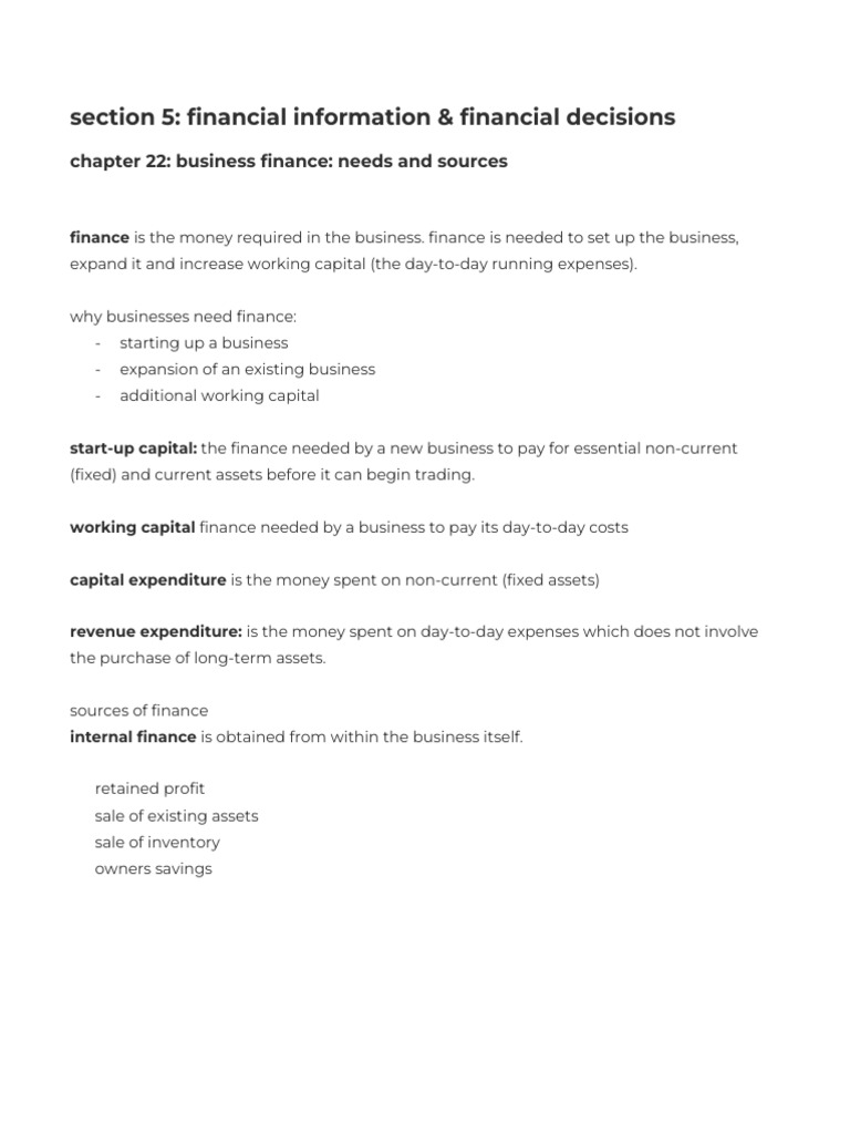 Business Studies - Section 5 - Financial Information & Decisions | PDF | Balance Sheet | Net Income