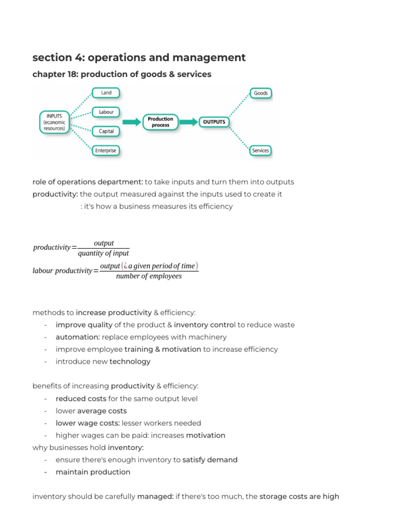 Business Studies - Section 4 - Operations & Management | PDF | Lean ...