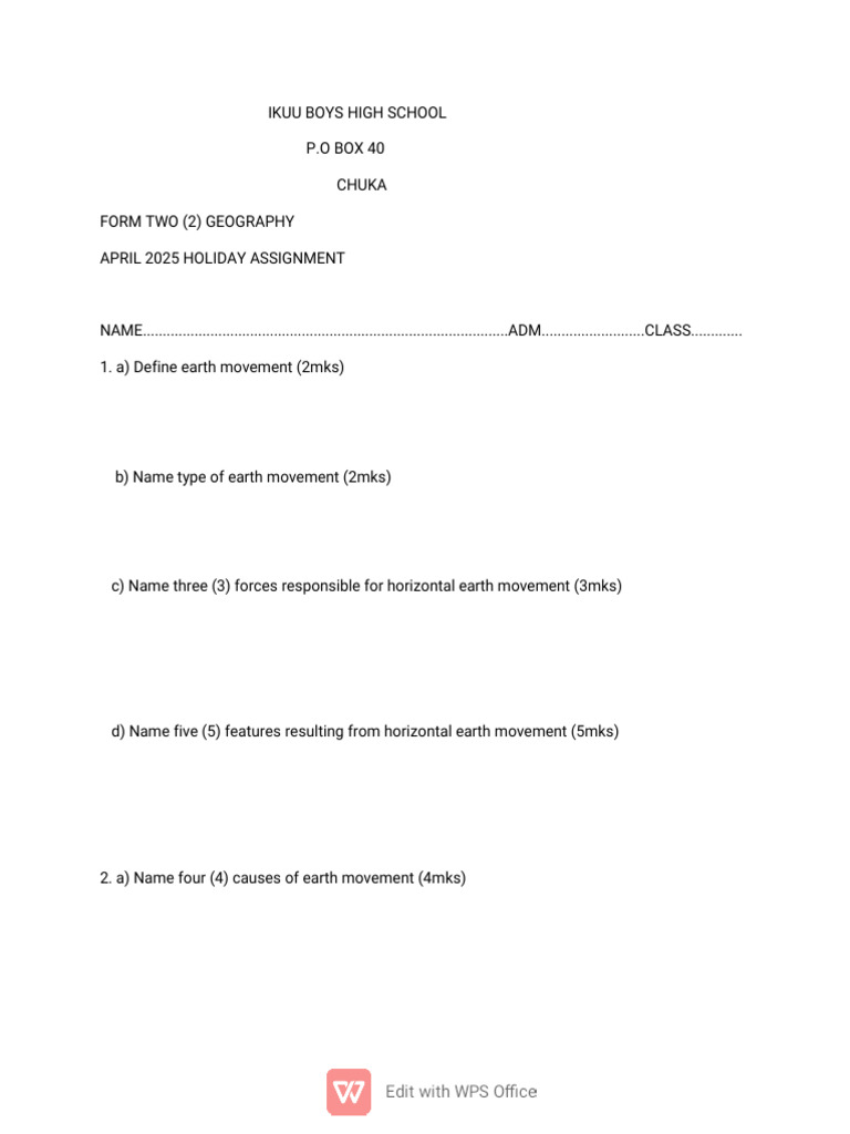 APRIL 2025 HOLIDAY ASSIGNMENT Assignment - Form 2 - Geography | PDF ...