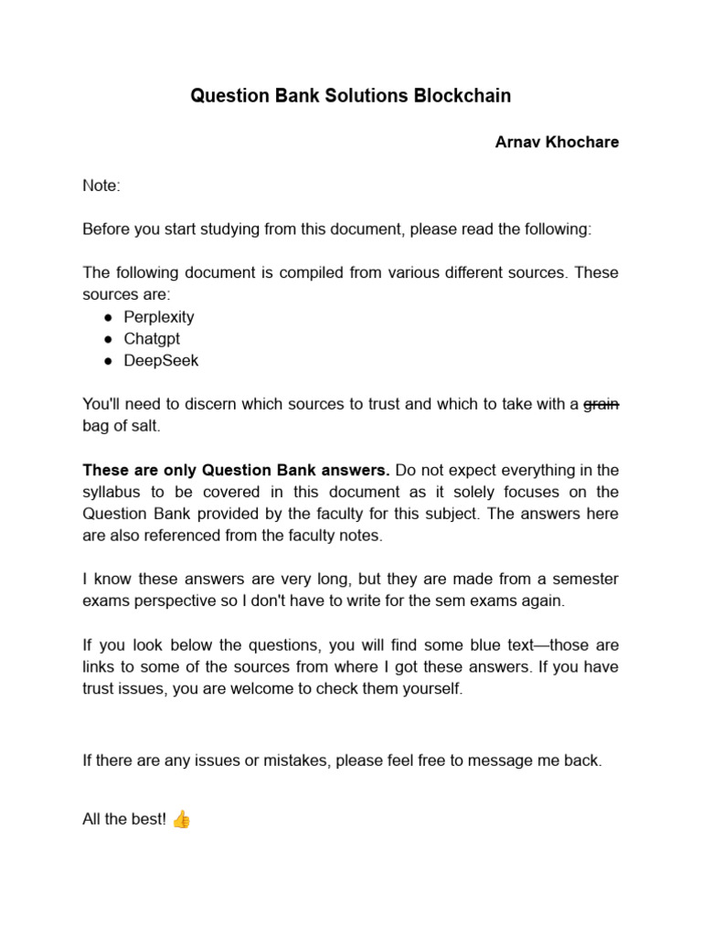 Question Bank Solutions Blockchain | PDF | Cryptocurrency | Bitcoin