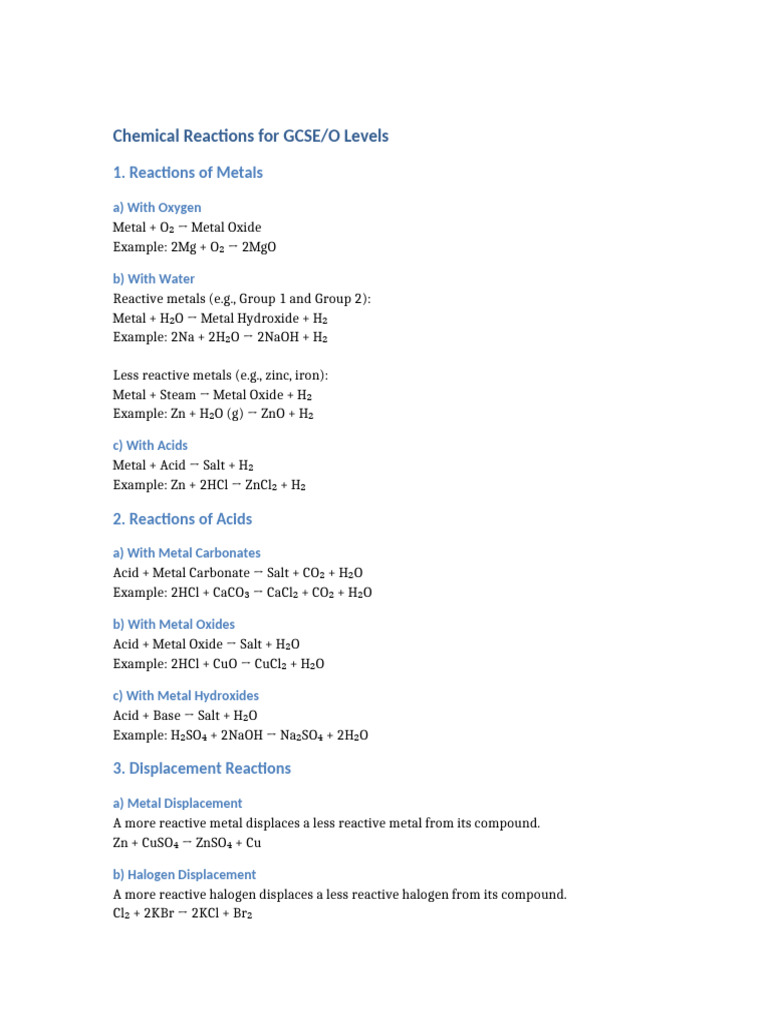 GCSE Chemical Reactions | PDF