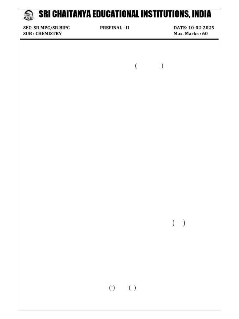 Chemistry Pre-Final Exam Paper 2025 | PDF | Chemical Reactions | Acid