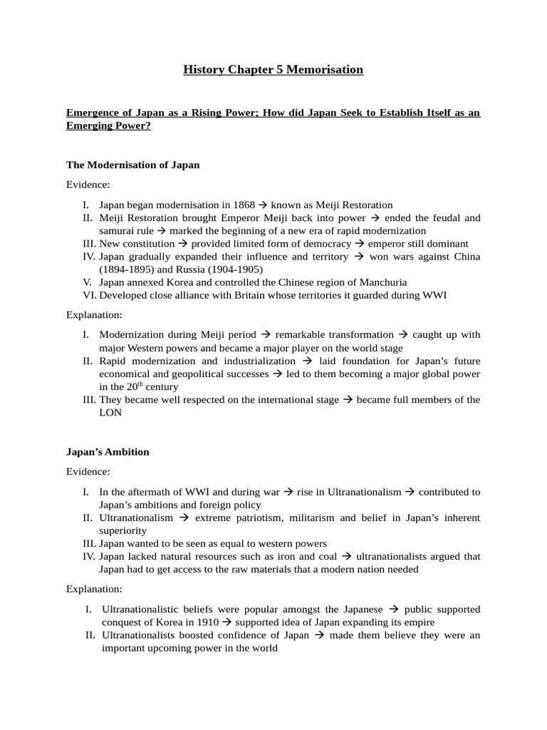 History Chapter 5 Memorisation | PDF | Empire Of Japan | Japan
