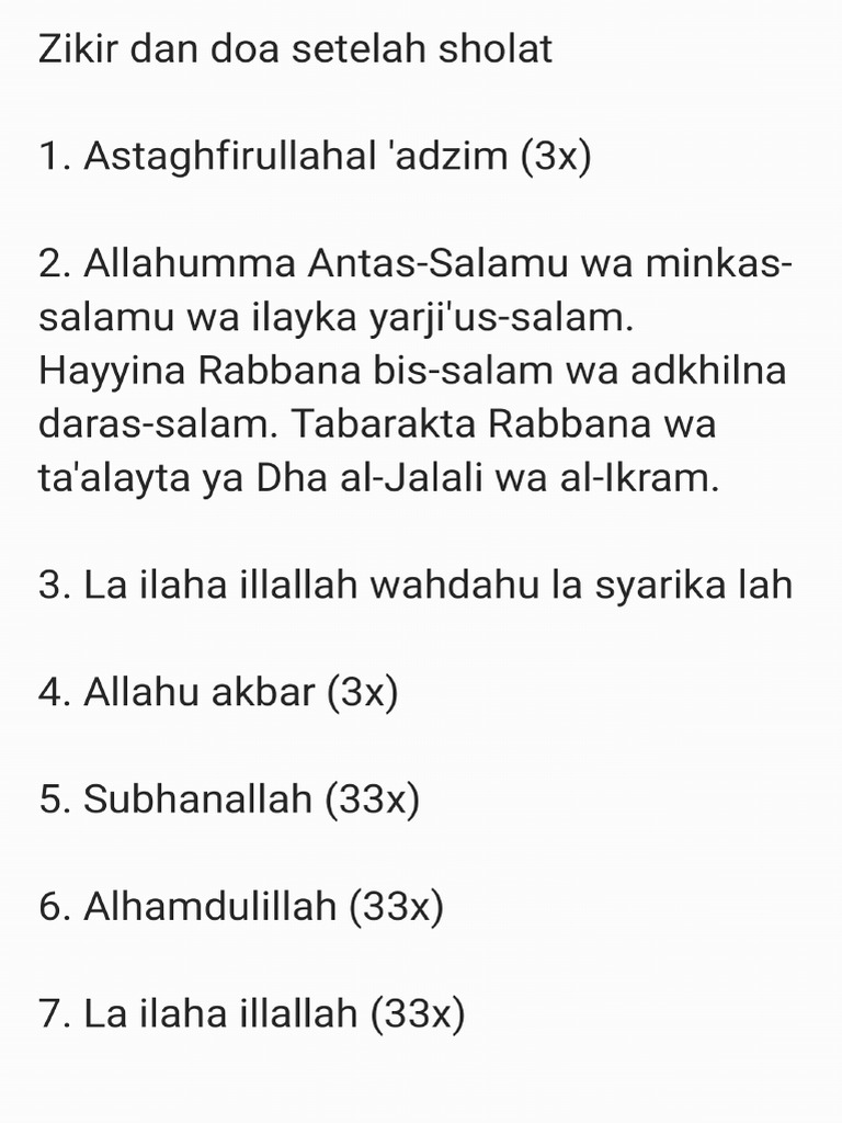 Zikir Solat Wajib | PDF