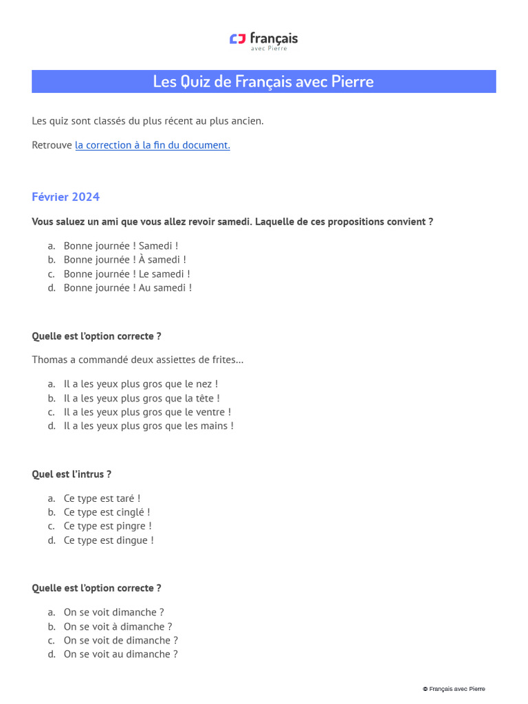 Quiz de Français : Expressions et Grammaire | PDF | Verbe | Linguistique