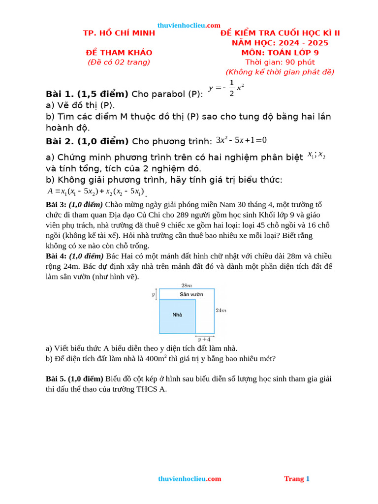 De Kiem Tra hk2 Toan 9 TP HCM 24 25 Tham Khao | PDF