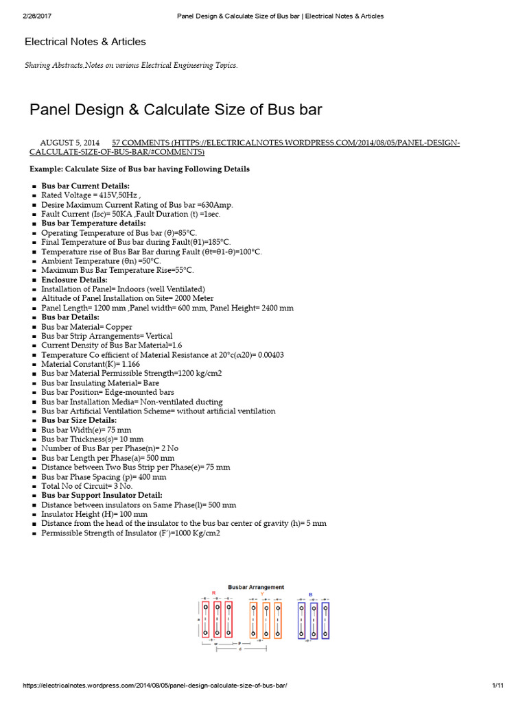 Panel Design & Calculate Size of Bus Bar - Electrical Notes & Articles ...