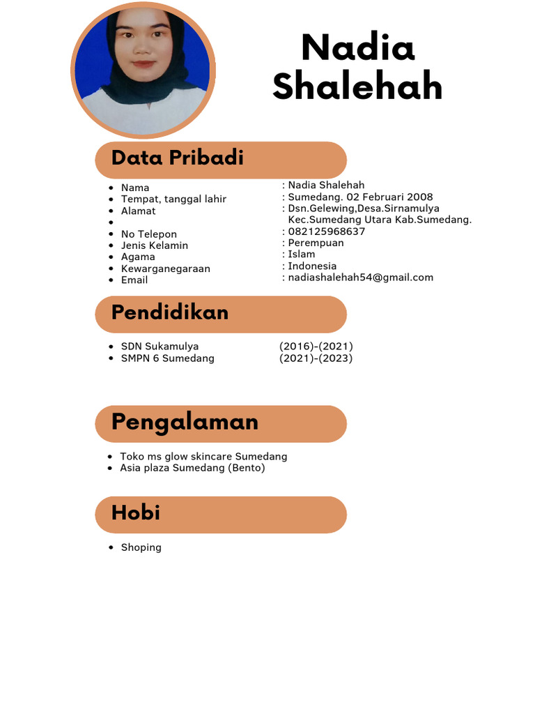 Profil Nadia Shalehah: Data Pribadi dan Pendidikan | PDF